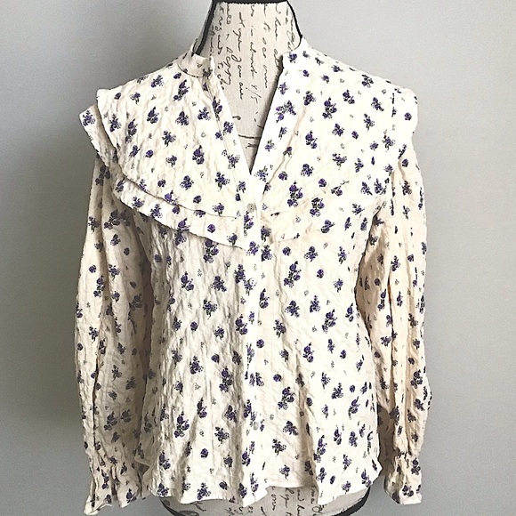 Zara | Tops | Zara Ruffle Blouse Floral Print New With Tag | Poshmark